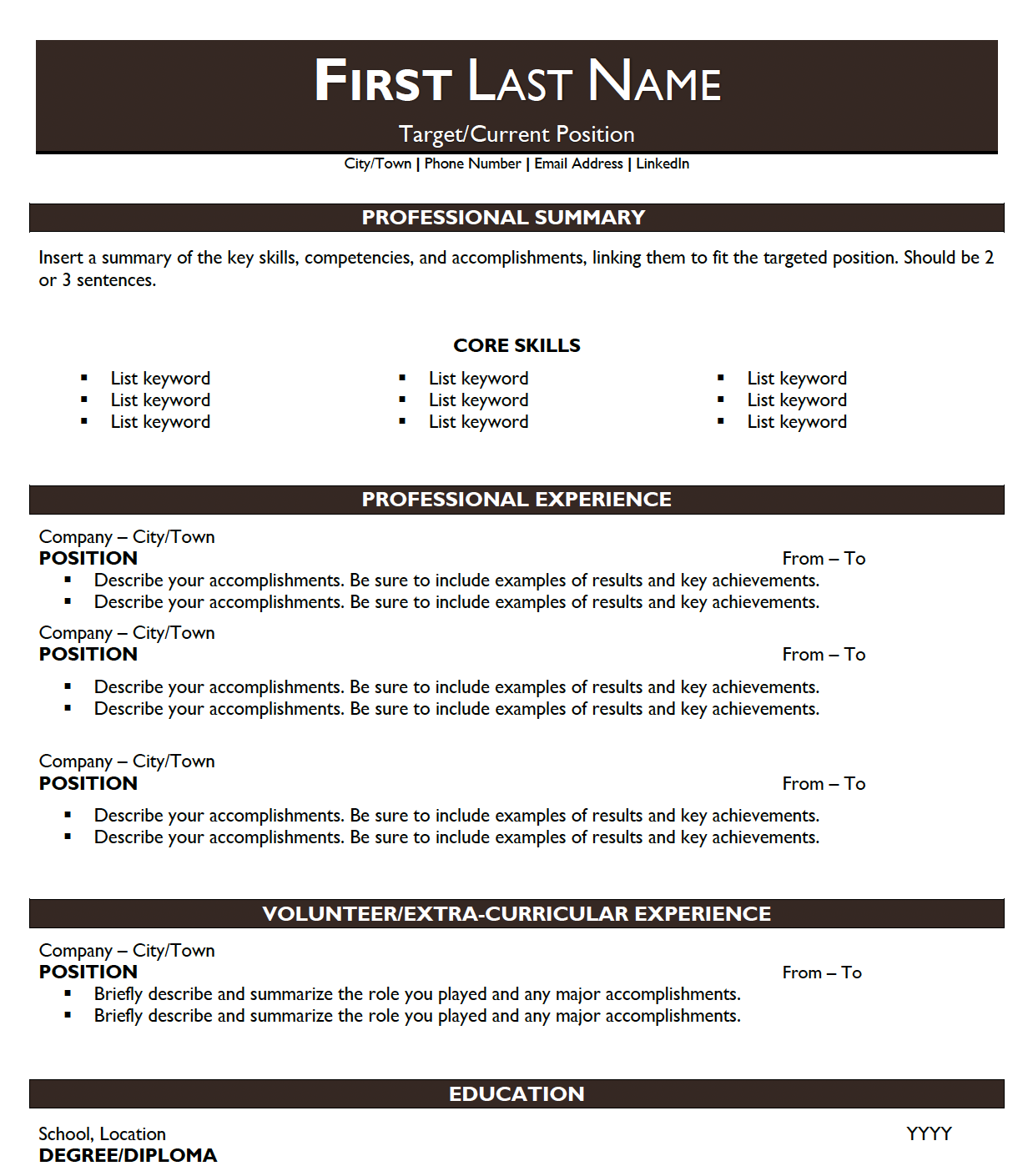 Professional CV Template (polished) – HUB Career | Professional CV ...
